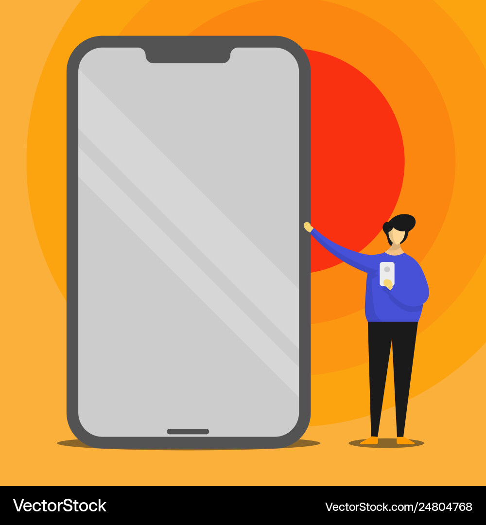 Person standing pointing to huge blank screen Vector Image