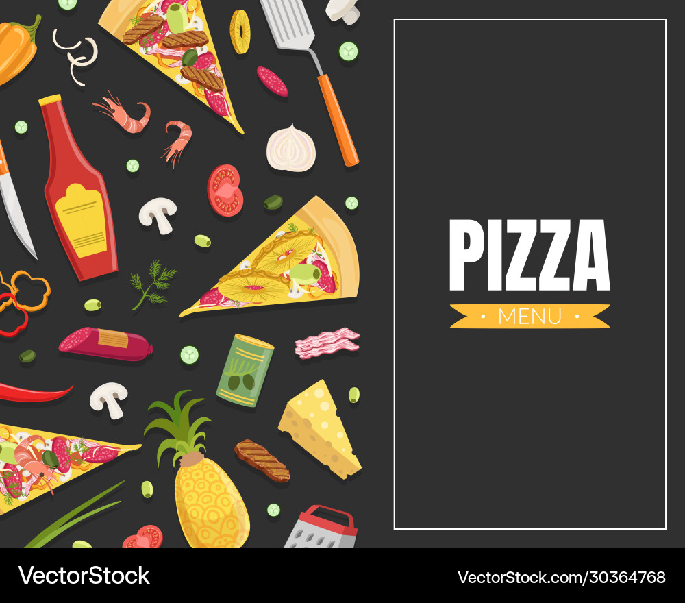 Pizza card template with ingredients cooking book Vector Image