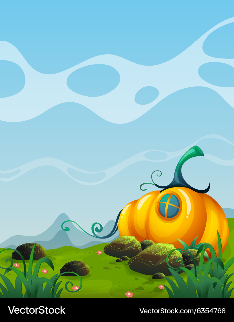 Pumpkin house in the field Royalty Free Vector Image