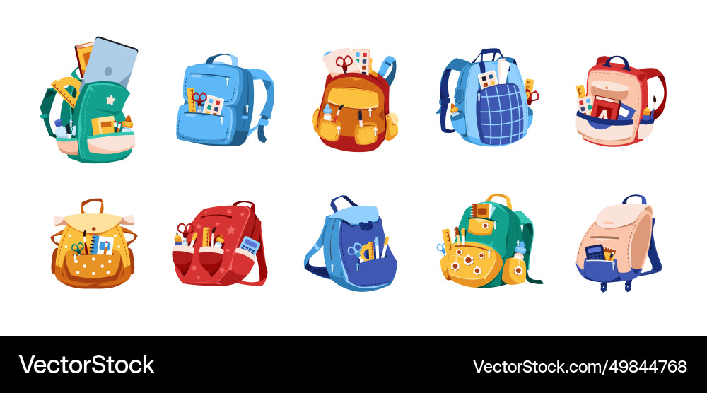 School bags cartoon backpack with education Vector Image