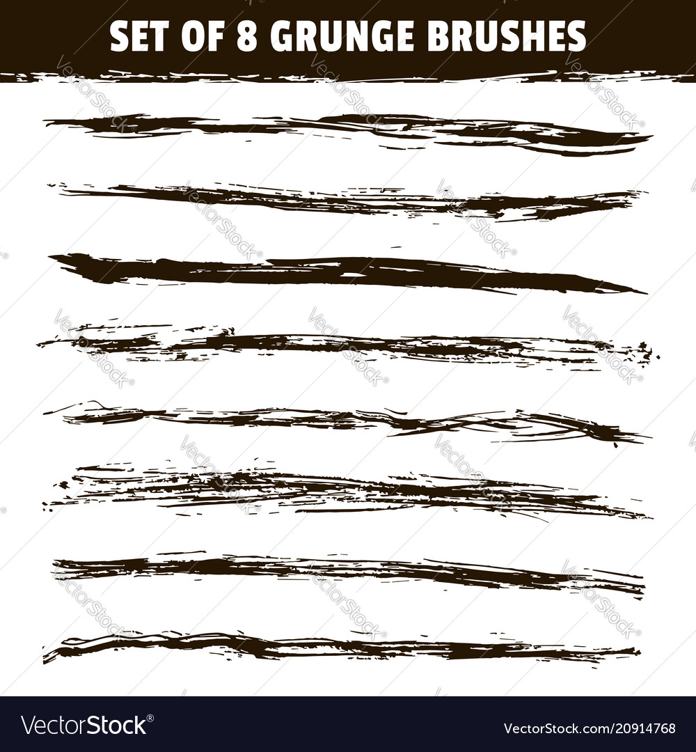 Set of eight hand drawn brush strokes Royalty Free Vector