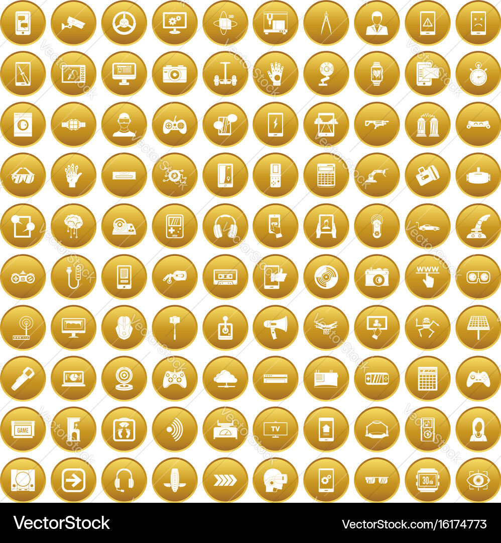 100 gadget icons set gold Royalty Free Vector Image