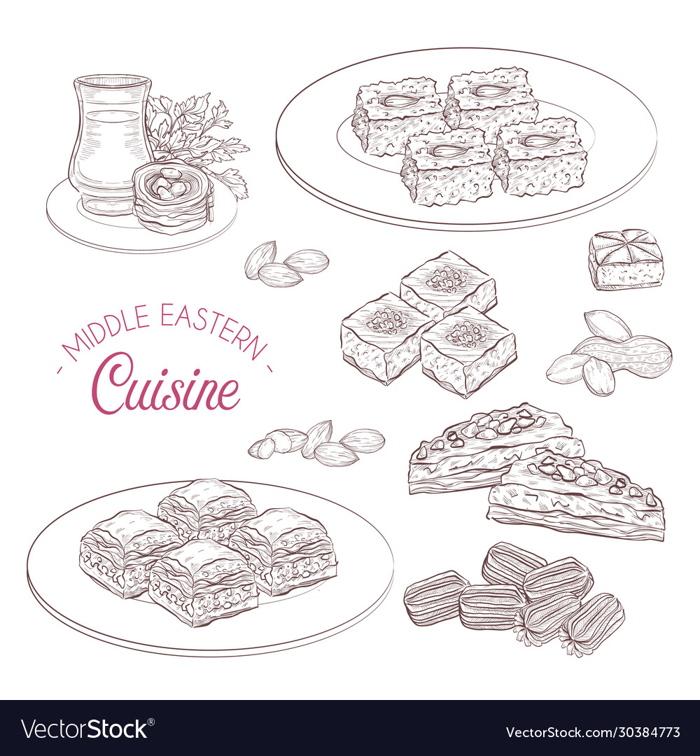 Arabic food middle eastern sweets and tea Vector Image