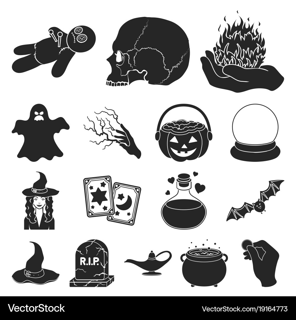 Black and white magic icons in set Royalty Free Vector Image