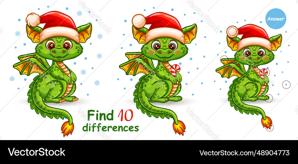 Cute christmas dragon find difference child game Vector Image