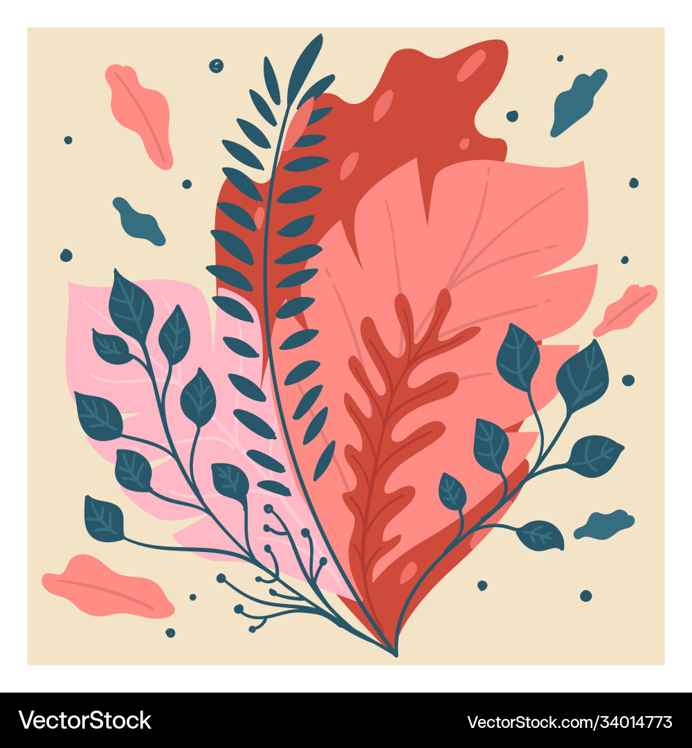 Decorative foliage and flora blooming flowers Vector Image