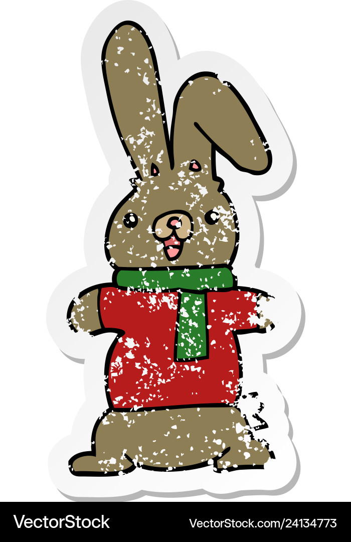 Distressed sticker of a cartoon rabbit Royalty Free Vector