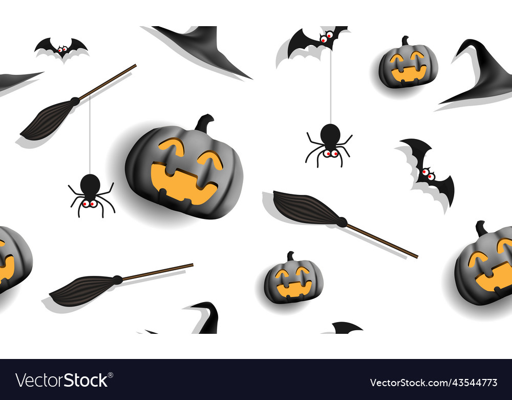 Happy halloween pumpkin spider bat witch hat Vector Image