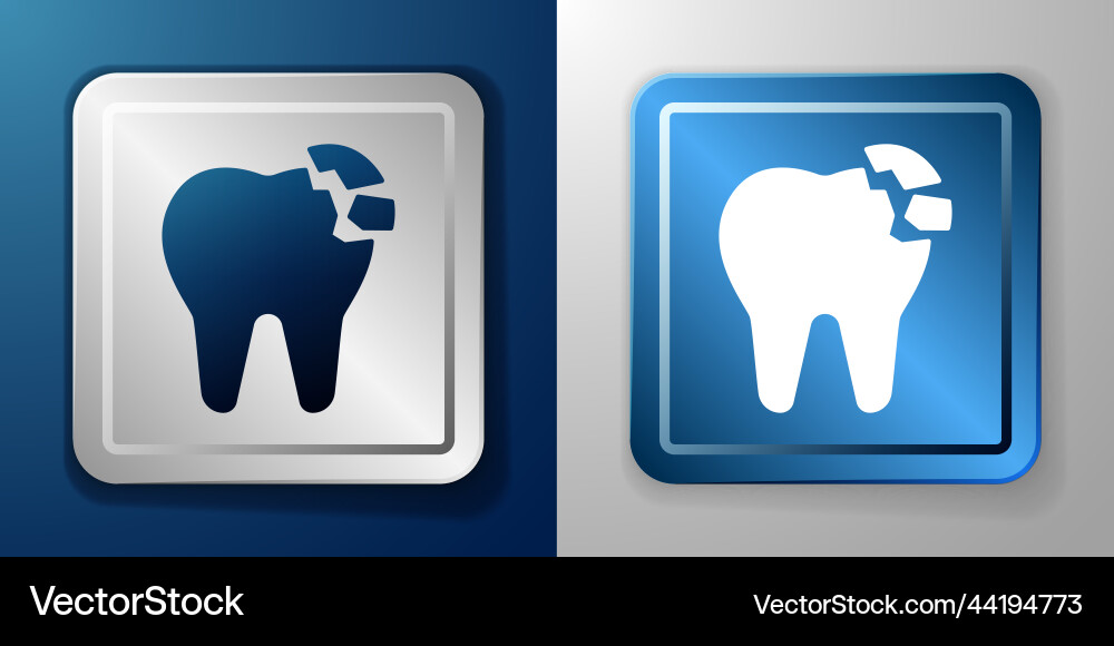 White broken tooth icon isolated on blue and grey Vector Image