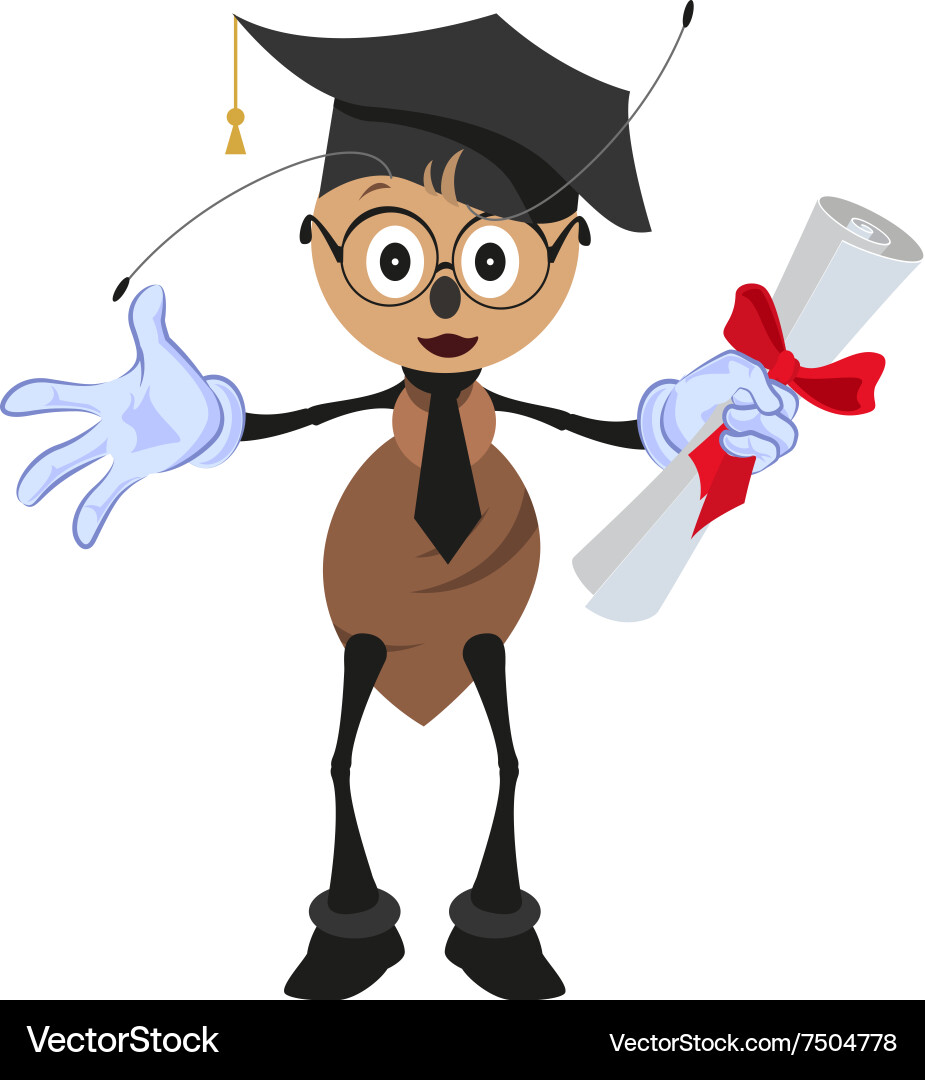 Ant holding diploma graduation Royalty Free Vector Image