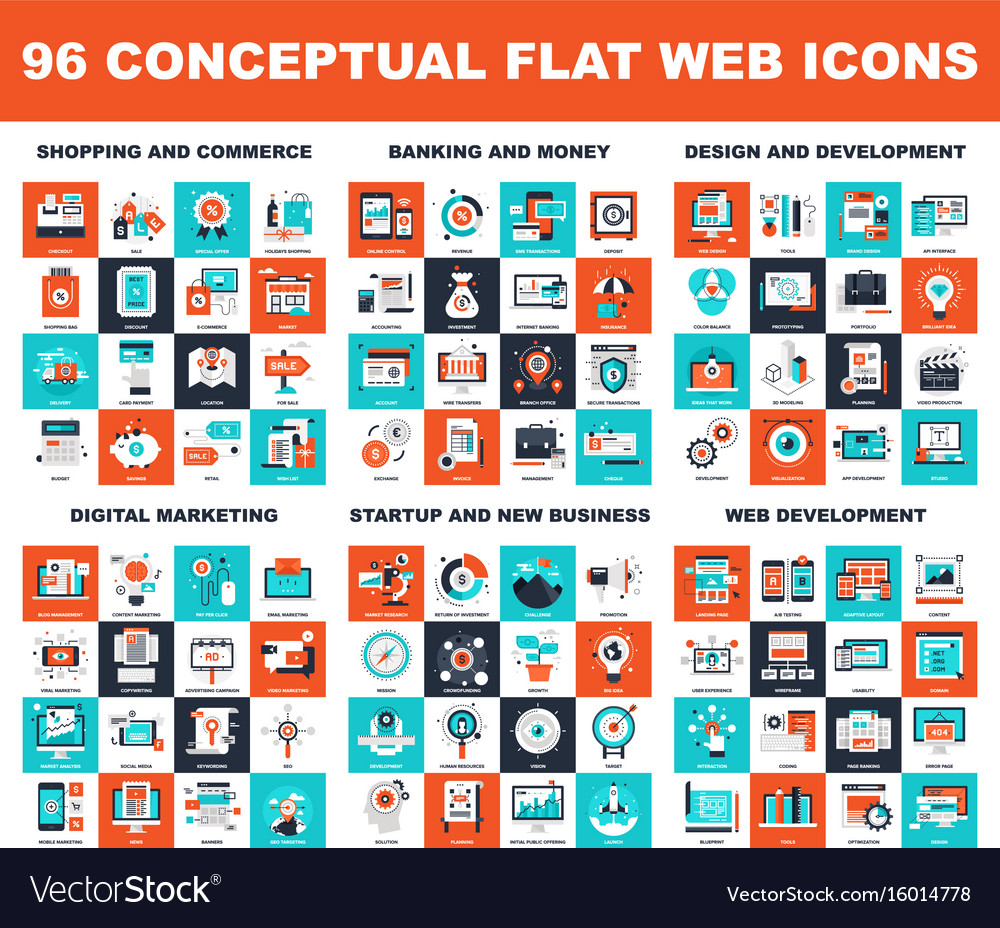 Conceptual flat web icons Royalty Free Vector Image
