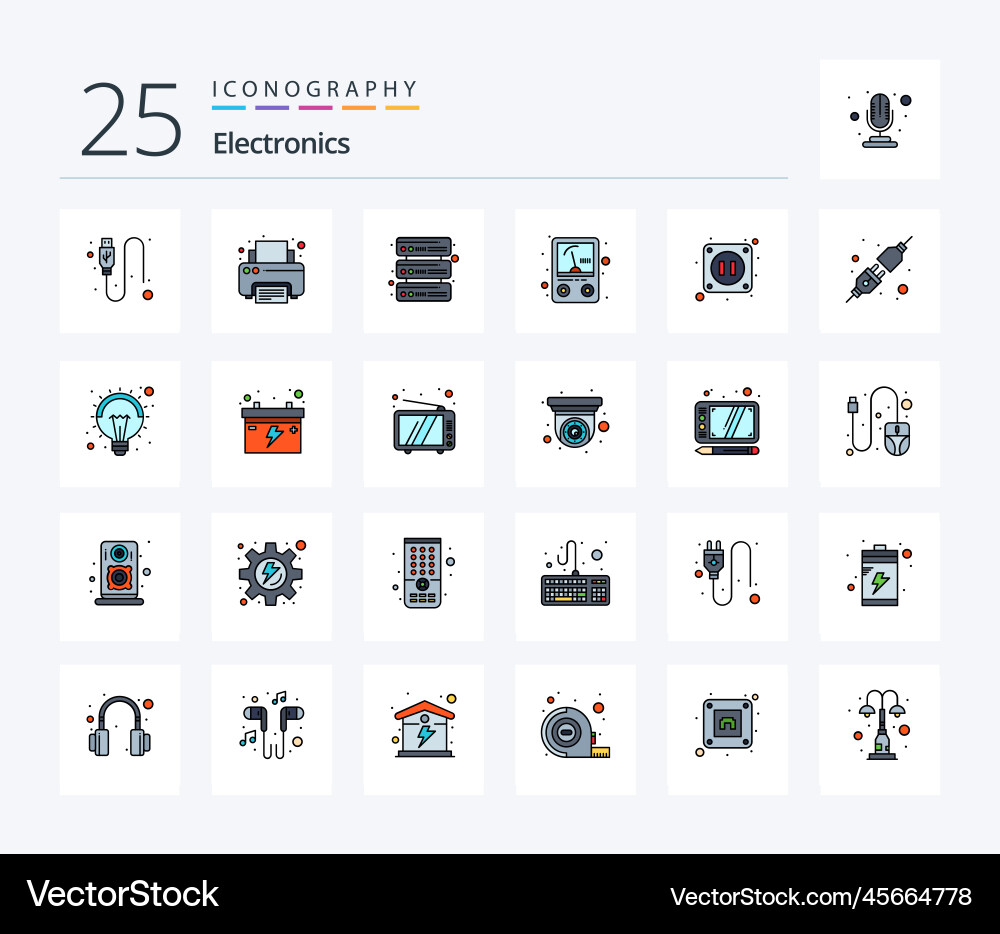 Electronics 25 line filled icon pack including Vector Image