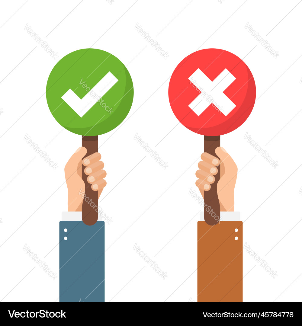 Hands hold signboard icon in flat style right Vector Image