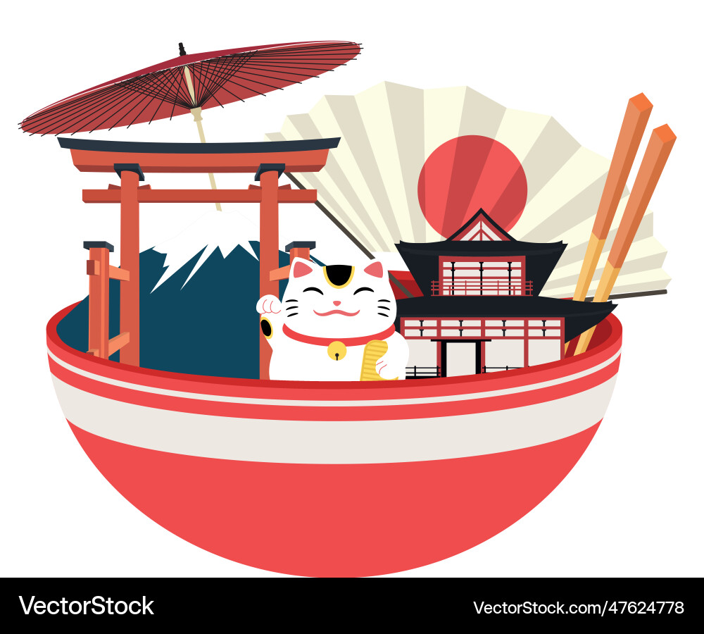 Isolated bowl with traditional japanese objects Vector Image