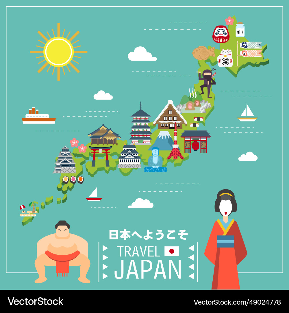 Lovely japan travel map Royalty Free Vector Image
