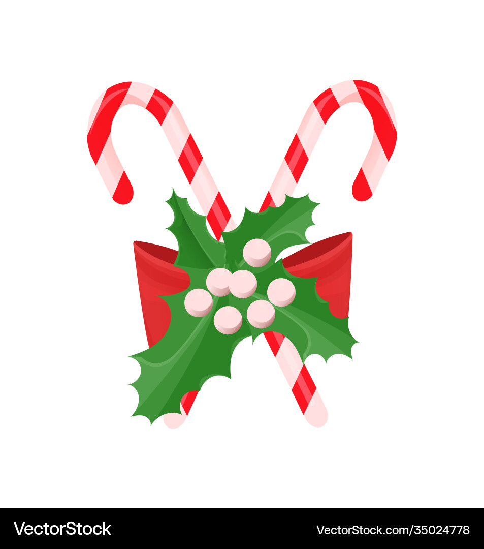 Mistletoe with big bow and candy canes Royalty Free Vector