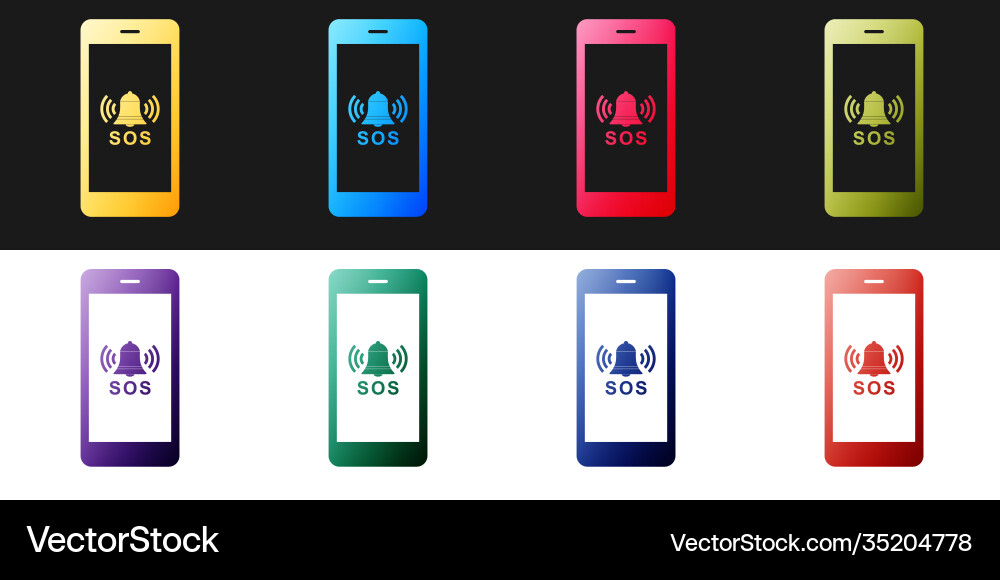 Set sos call icon isolated on black and white Vector Image