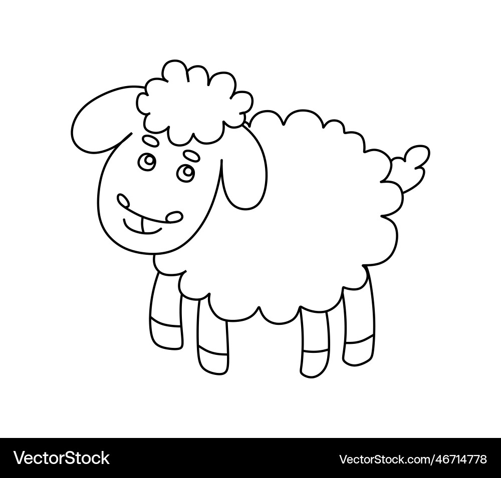 Sheep character black and white coloring book Vector Image