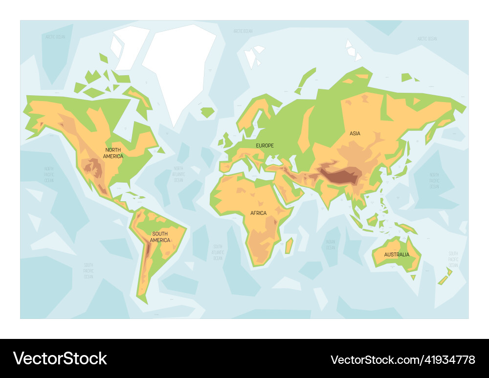 Simplified physical map of world Royalty Free Vector Image