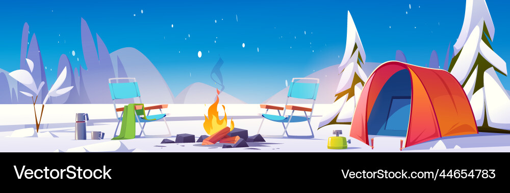 Cartoon camping winter landscape design Royalty Free Vector