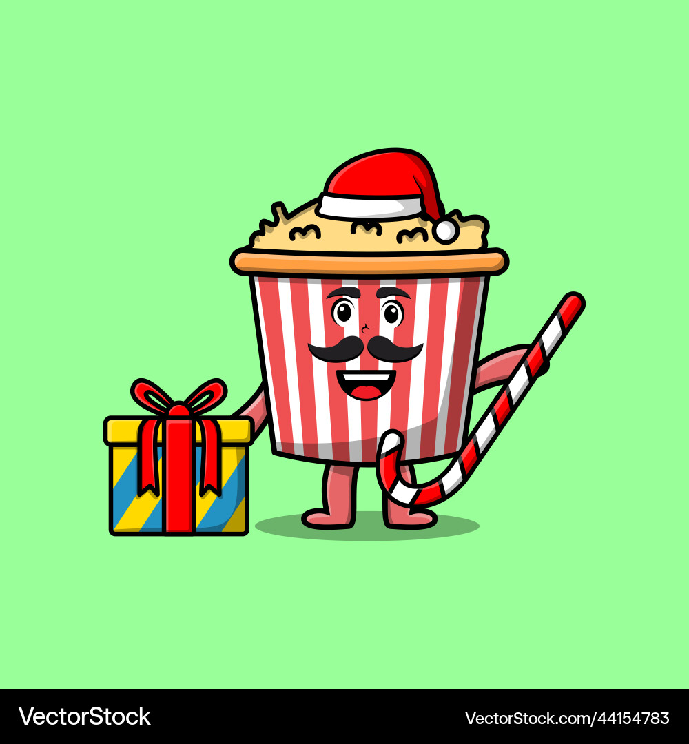 Cartoon popcorn santa clause bringing candy cane Vector Image