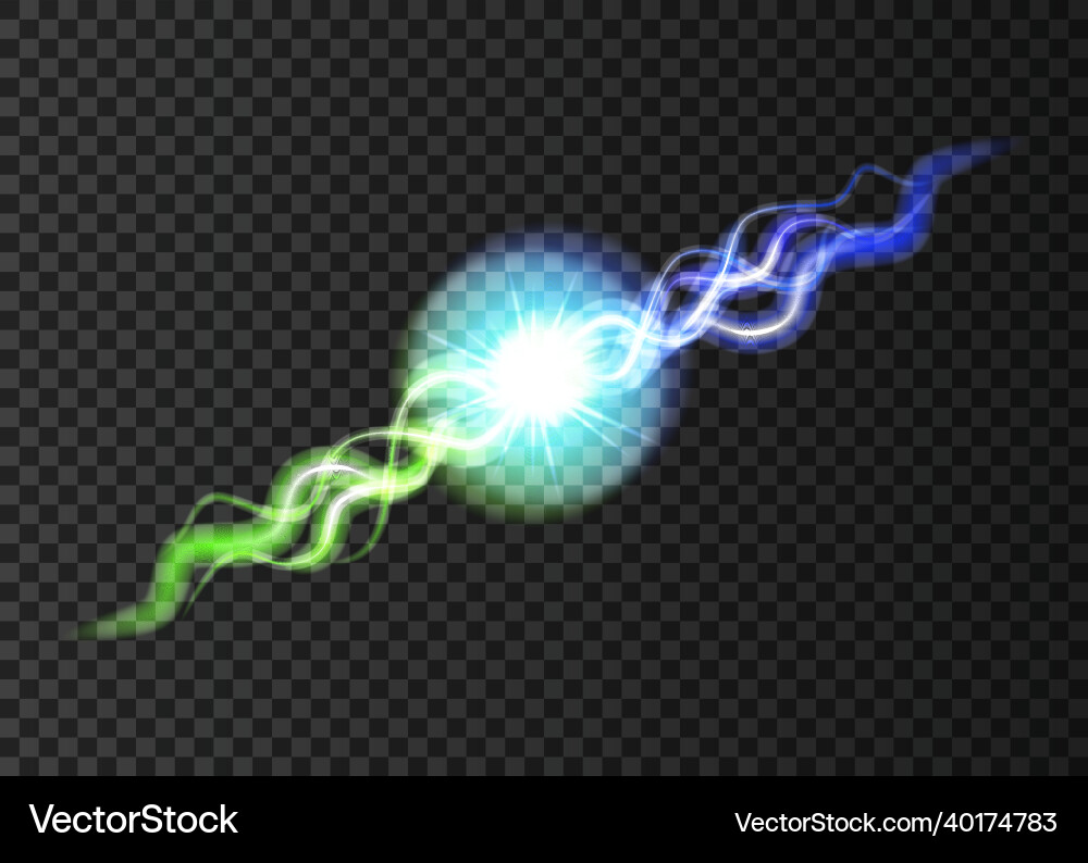 Clash of two neon rays on transparent background Vector Image