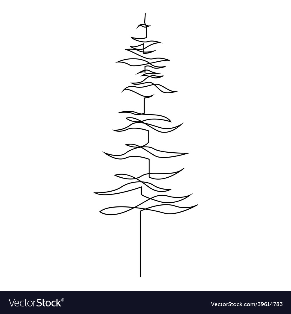 Continuous line drawing of pine fir-tree black Vector Image Continuous line drawing of pine fir-tree black Vector Image