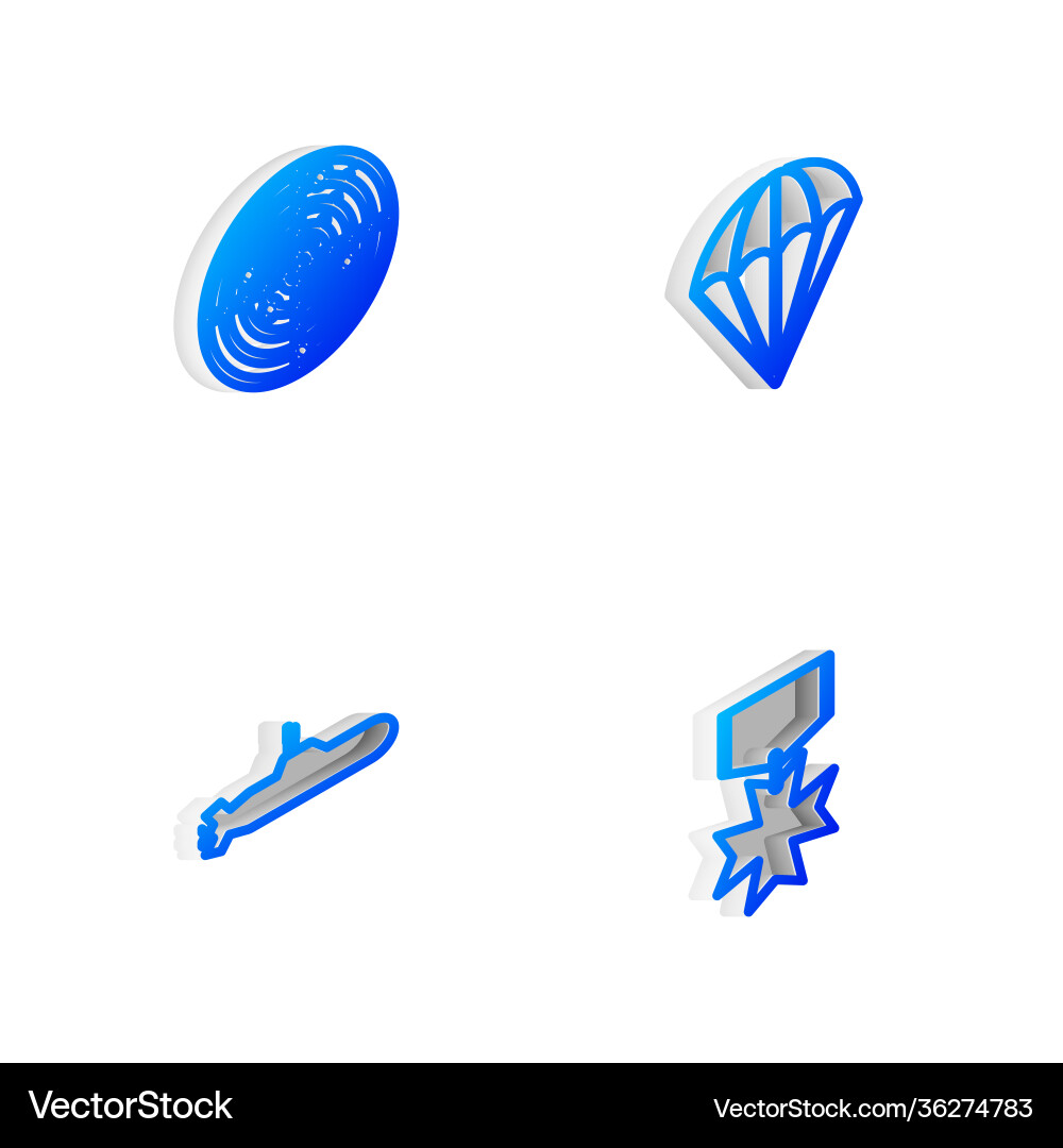 Set isometric line parachute radar with targets Vector Image
