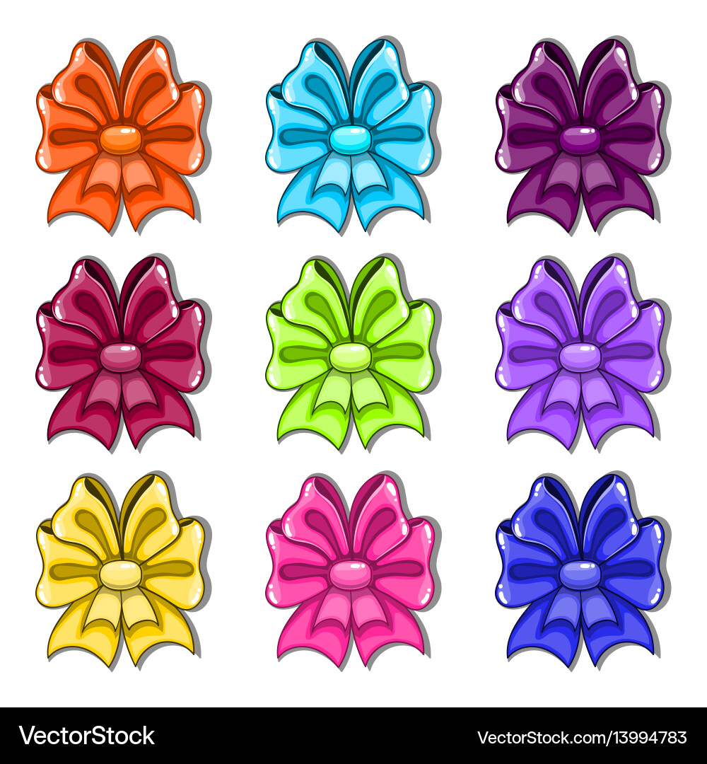 Set with cartoon colorful bows Royalty Free Vector Image