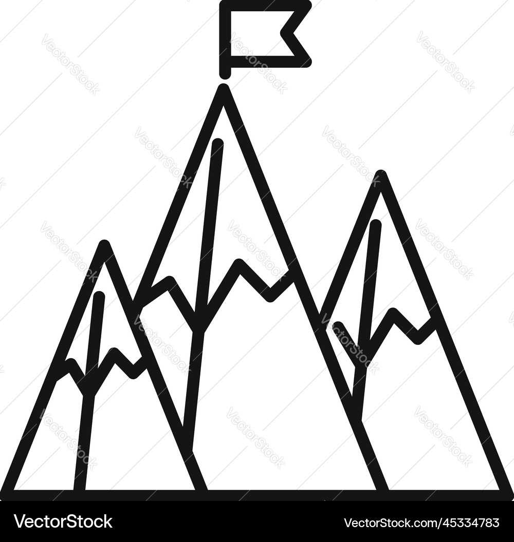 Success flag on mountain icon outline top Vector Image
