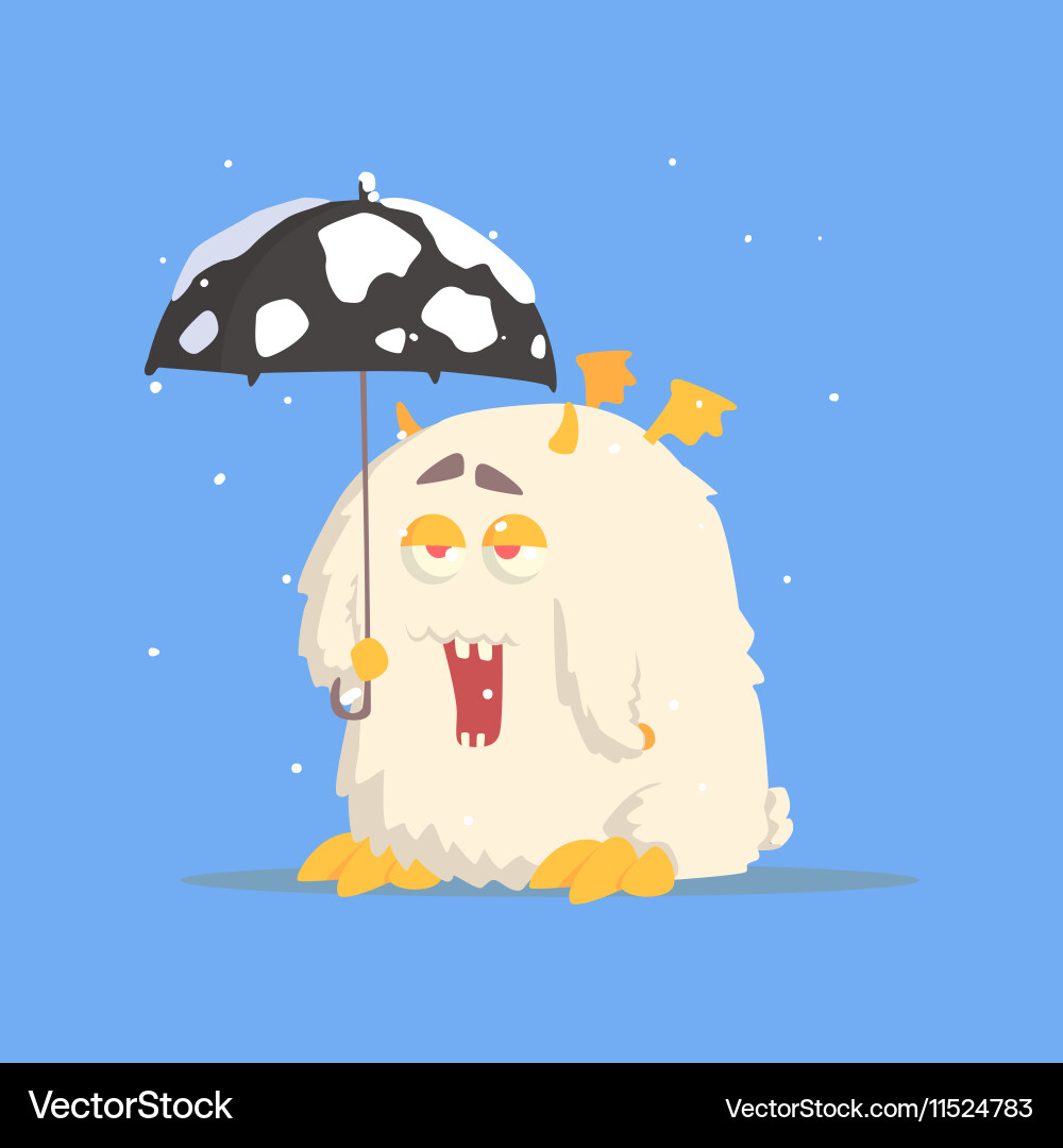 White Fluffy Monster With Tiny Wings And Umbrella Vector Image
