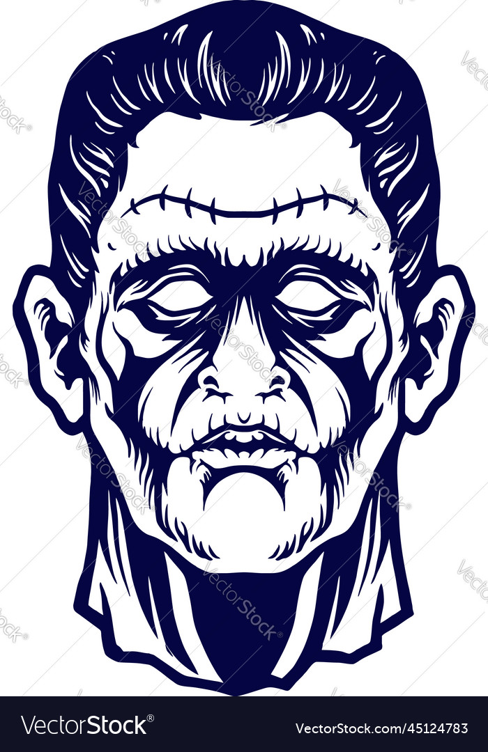 Zombie face halloween monochrome Royalty Free Vector Image