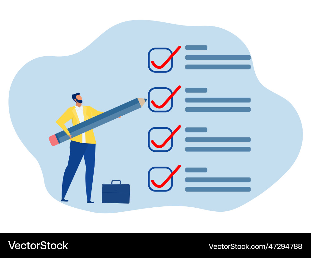 Businessman checklist holding pencil Royalty Free Vector