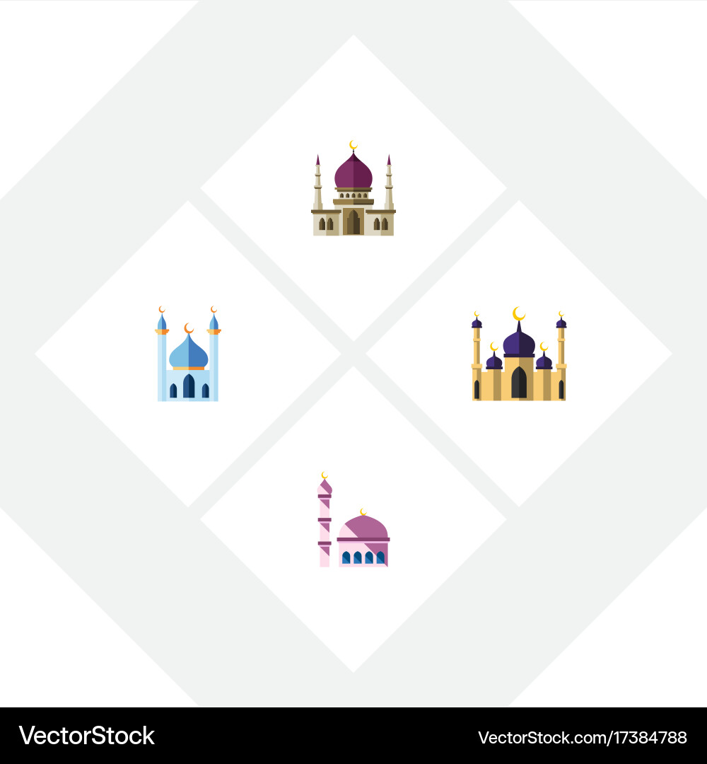 Flat icon mosque set of building Royalty Free Vector Image