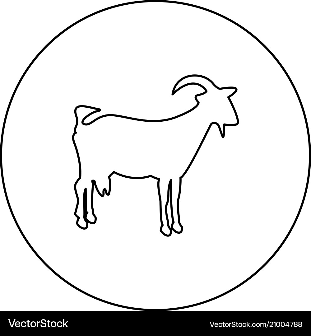 Goat black icon outline in circle image Royalty Free Vector
