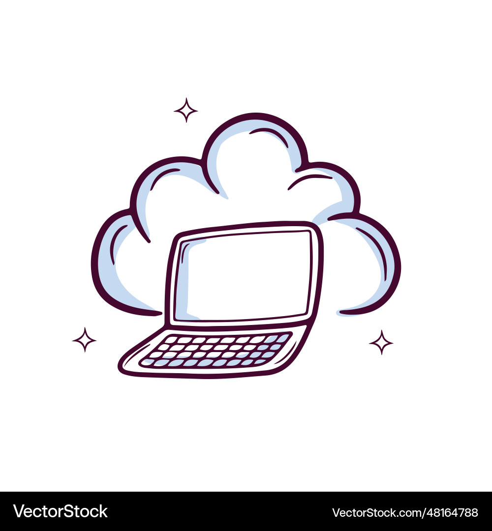 Hand drawn cloud icon with laptop doodle sketch Vector Image