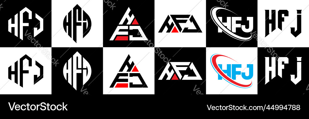 Hfj letter logo design in six style polygon Vector Image
