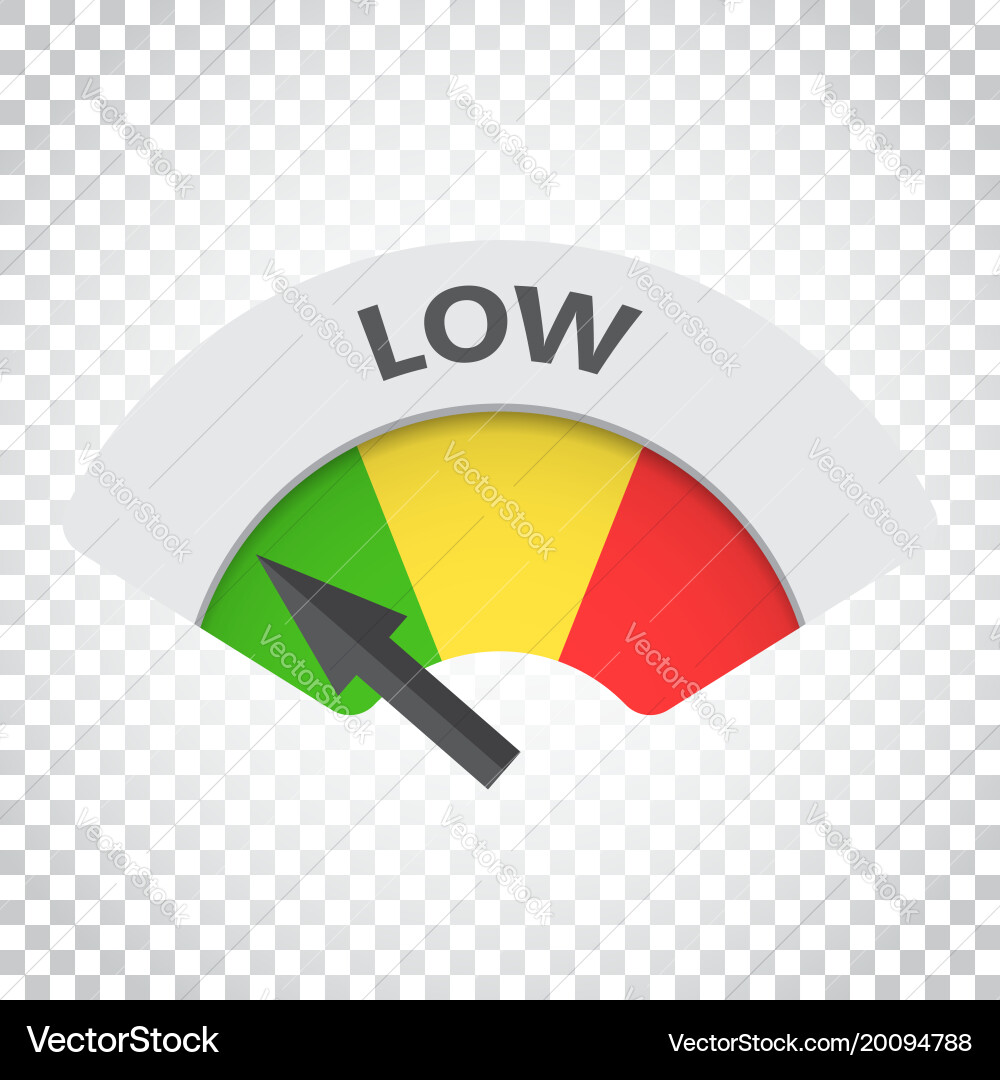 Low level risk gauge icon low fuel on isolated Vector Image