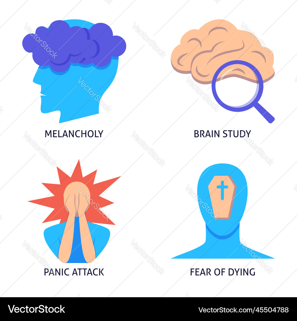 Stress and depression symptoms icon set Royalty Free Vector