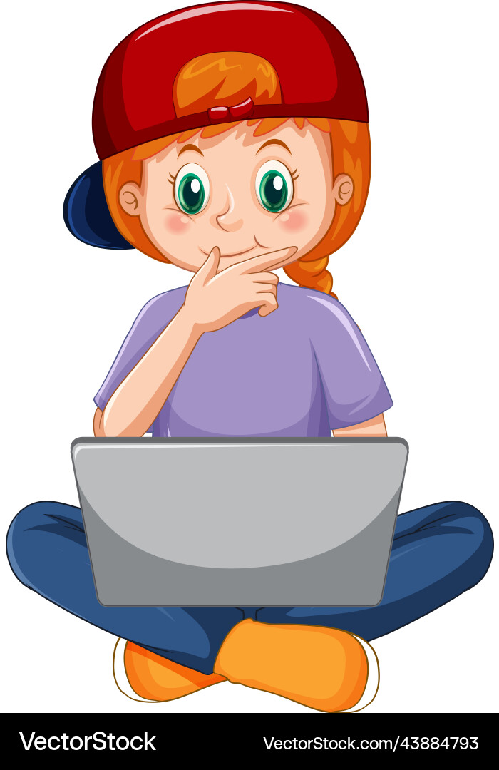 A girl using laptop cartoon Royalty Free Vector Image