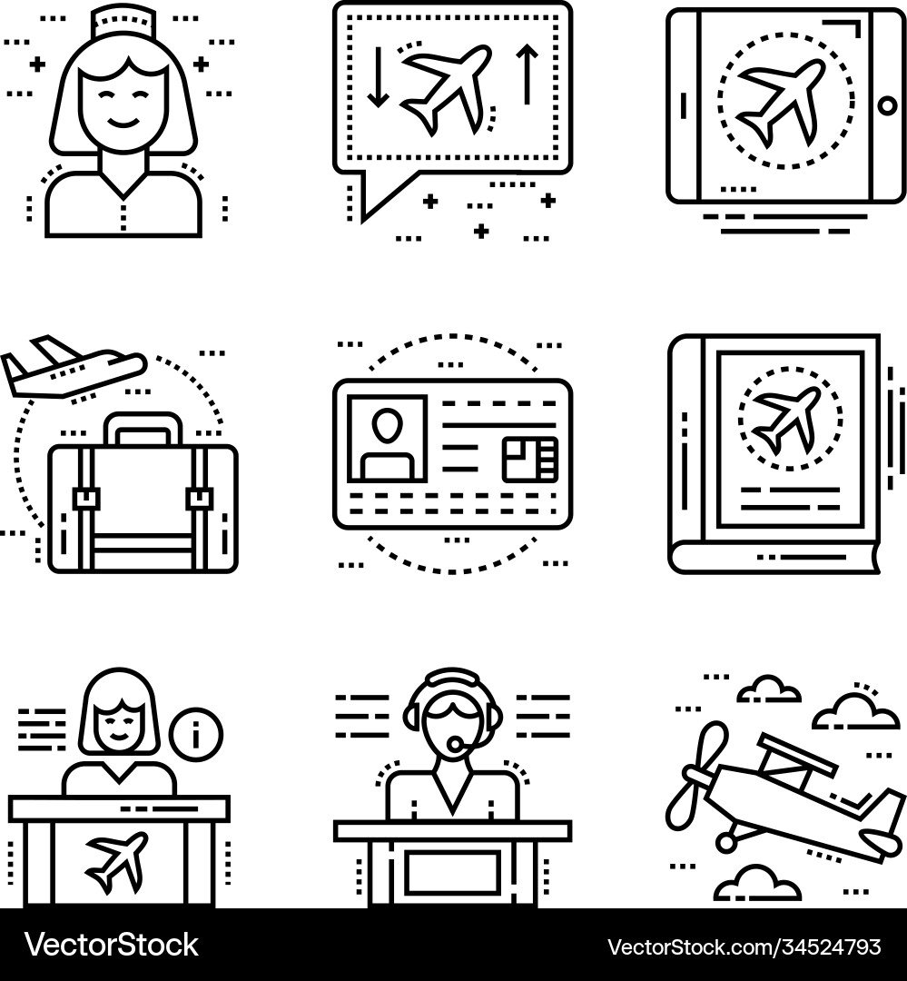 Air transport line icons pack Royalty Free Vector Image