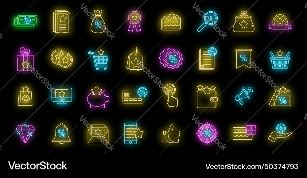 Bonus star icons set neon Royalty Free Vector Image
