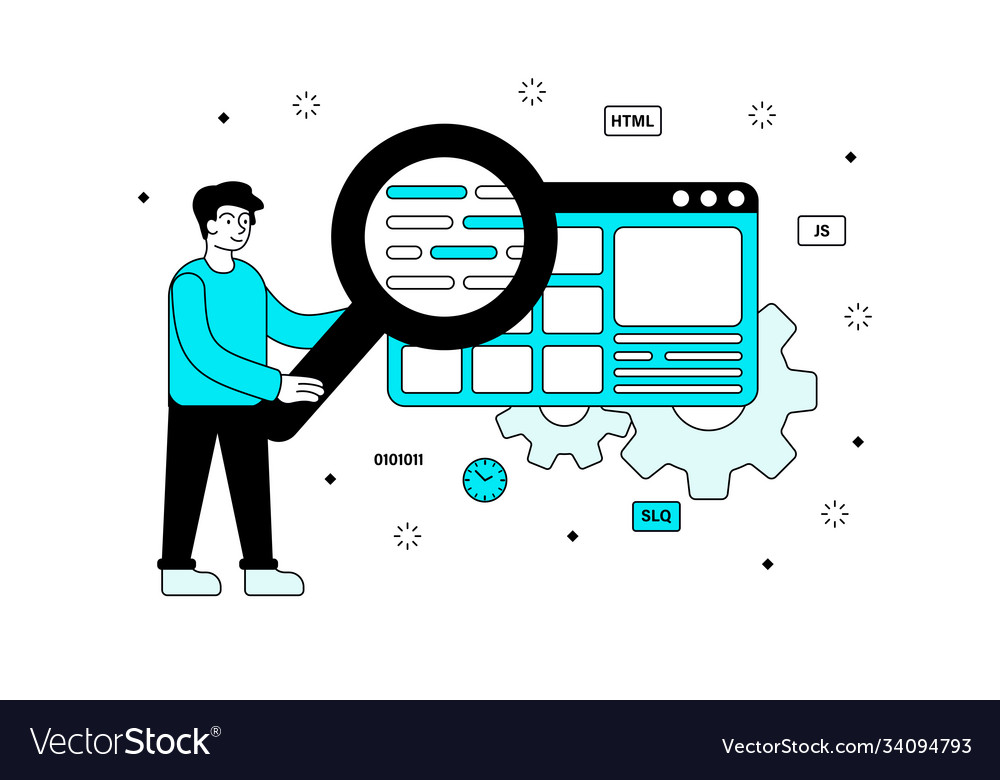 Data searching concept with a guy l Royalty Free Vector