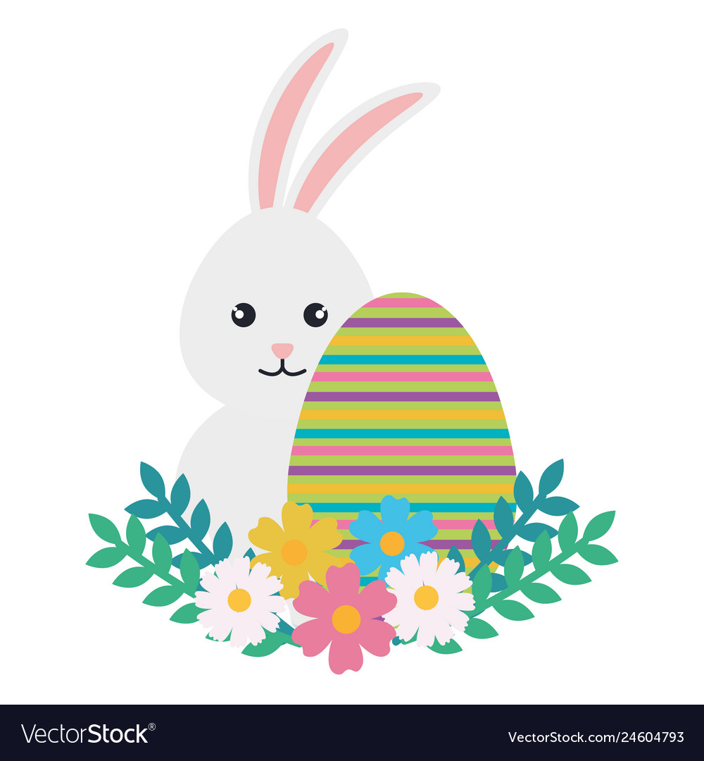 Egg paint with cute bunny and flowers easter Vector Image