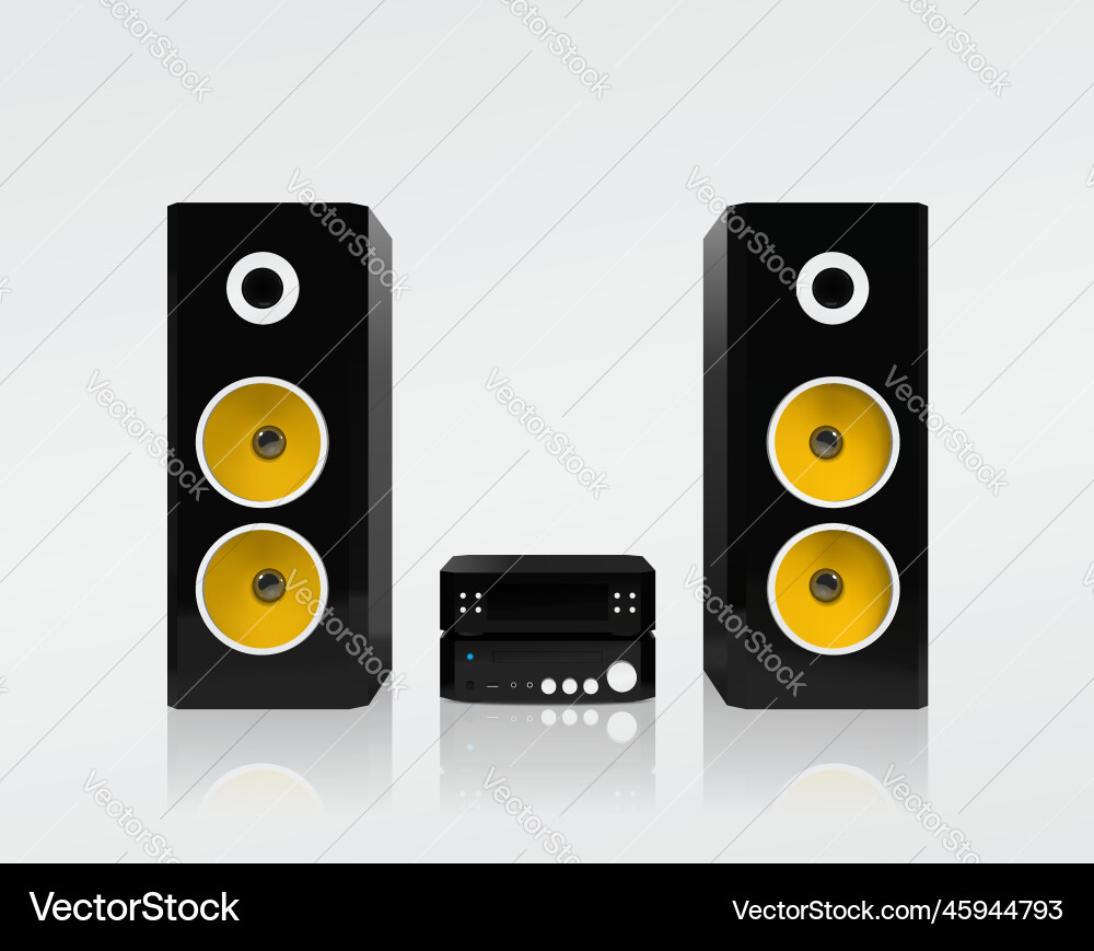Realistic black acoustic stereo system with yellow