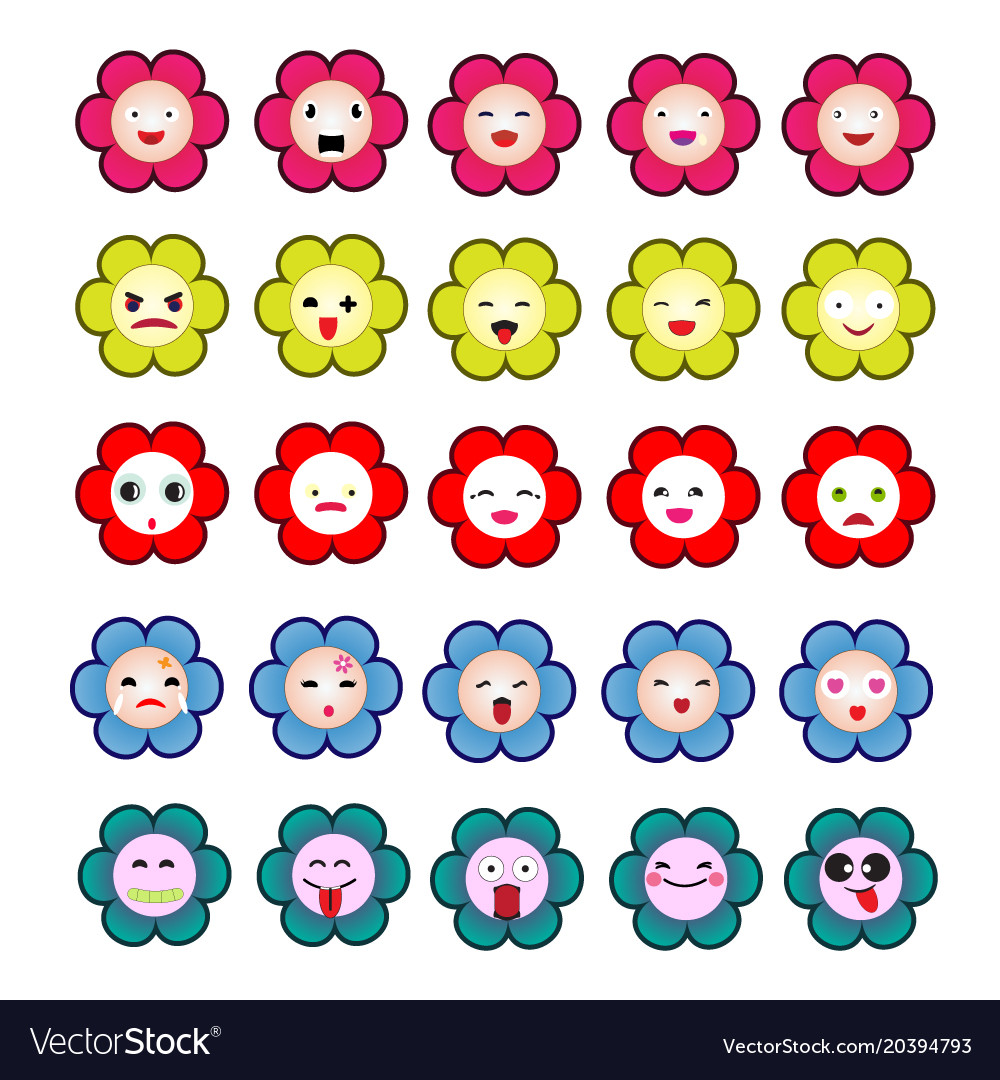 Set of cute flower with emoticons Royalty Free Vector Image