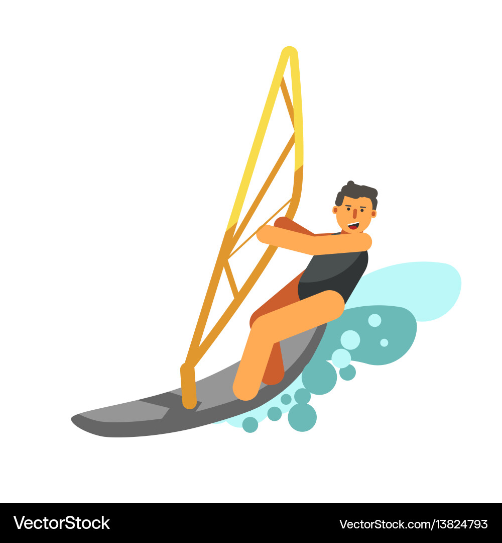 Smiling boy rest actively by water kiting isolated