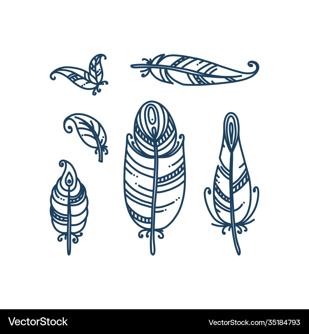 Tribal feathers isolated in white background set Vector Image