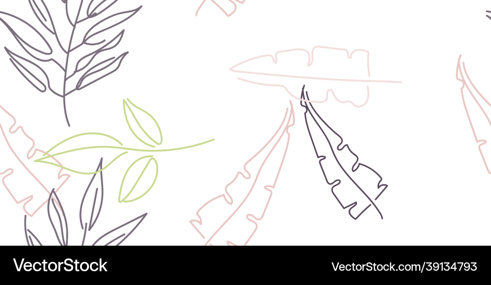 Tropical leaf modern print pastel one line drawing