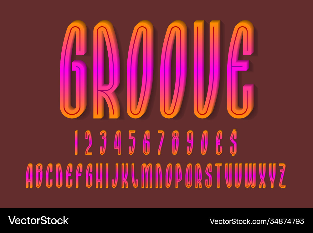 Volumetric orange pink alphabet numbers Royalty Free Vector